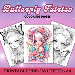 BUTTERFLY FAIRIES - 25 Coloring Pages, Coloring Book for Adults and ...