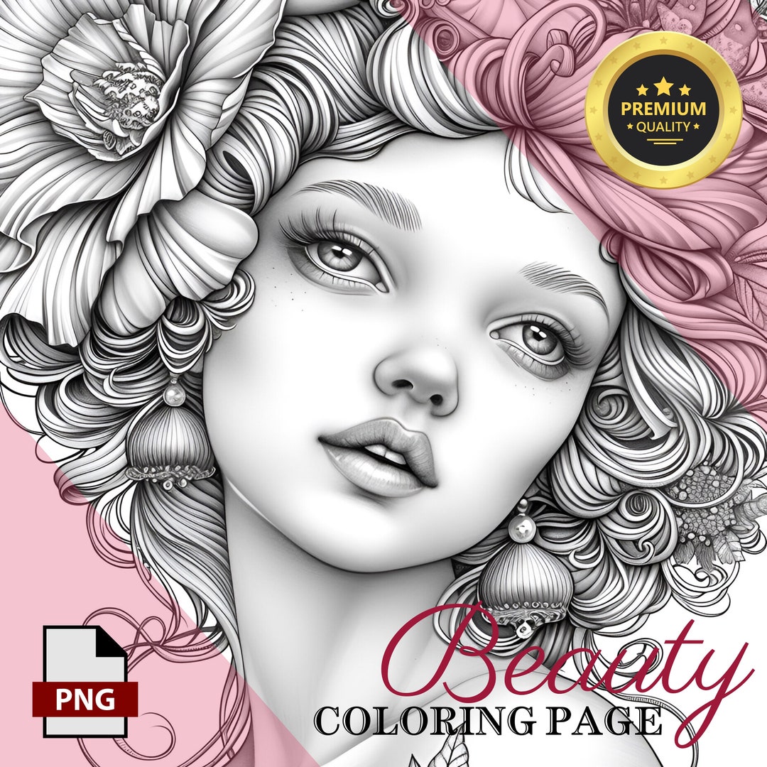 Coloring Page, BEAUTY 1, Premium, Adult Coloring Page, Pretty Lady ...