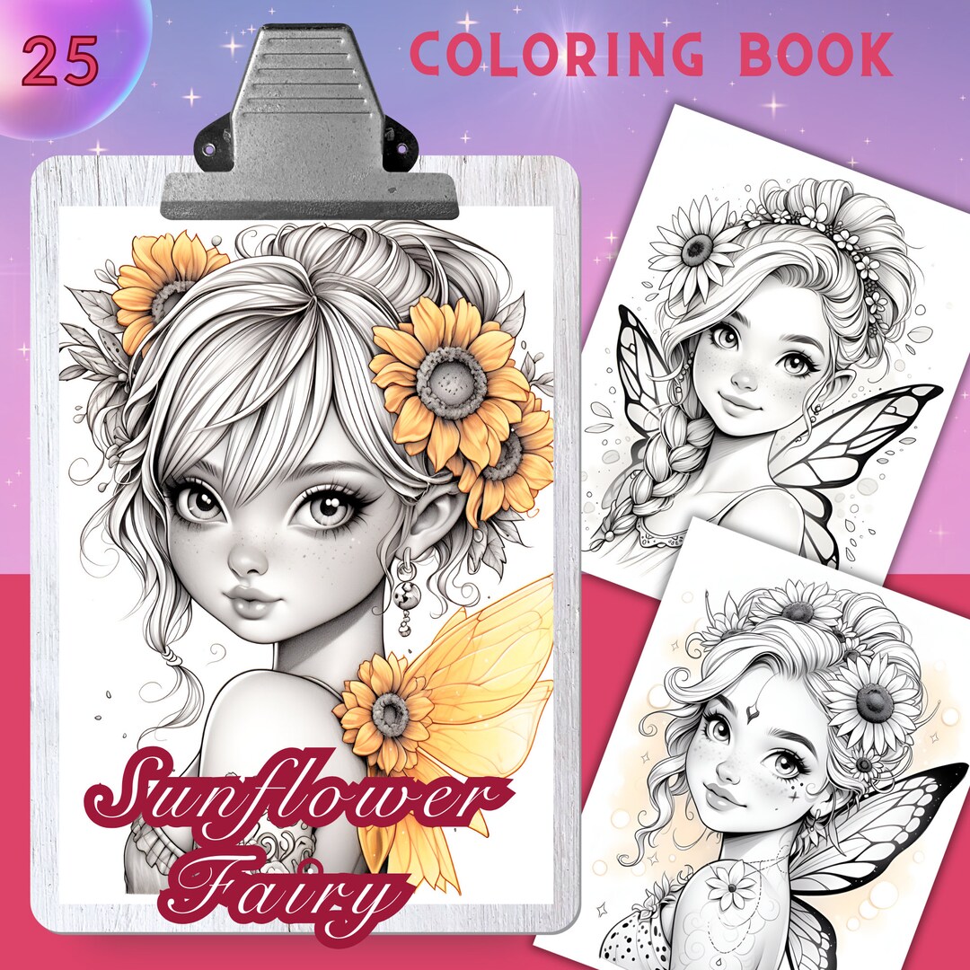 SUNFLOWER FAIRY Coloring Book, Relaxing and Inspiring Designs for ...