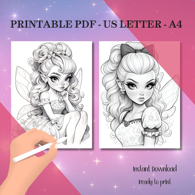 PINUP FAIRIES - 30 Coloring Pages, Coloring Book for Adults and Kids ...