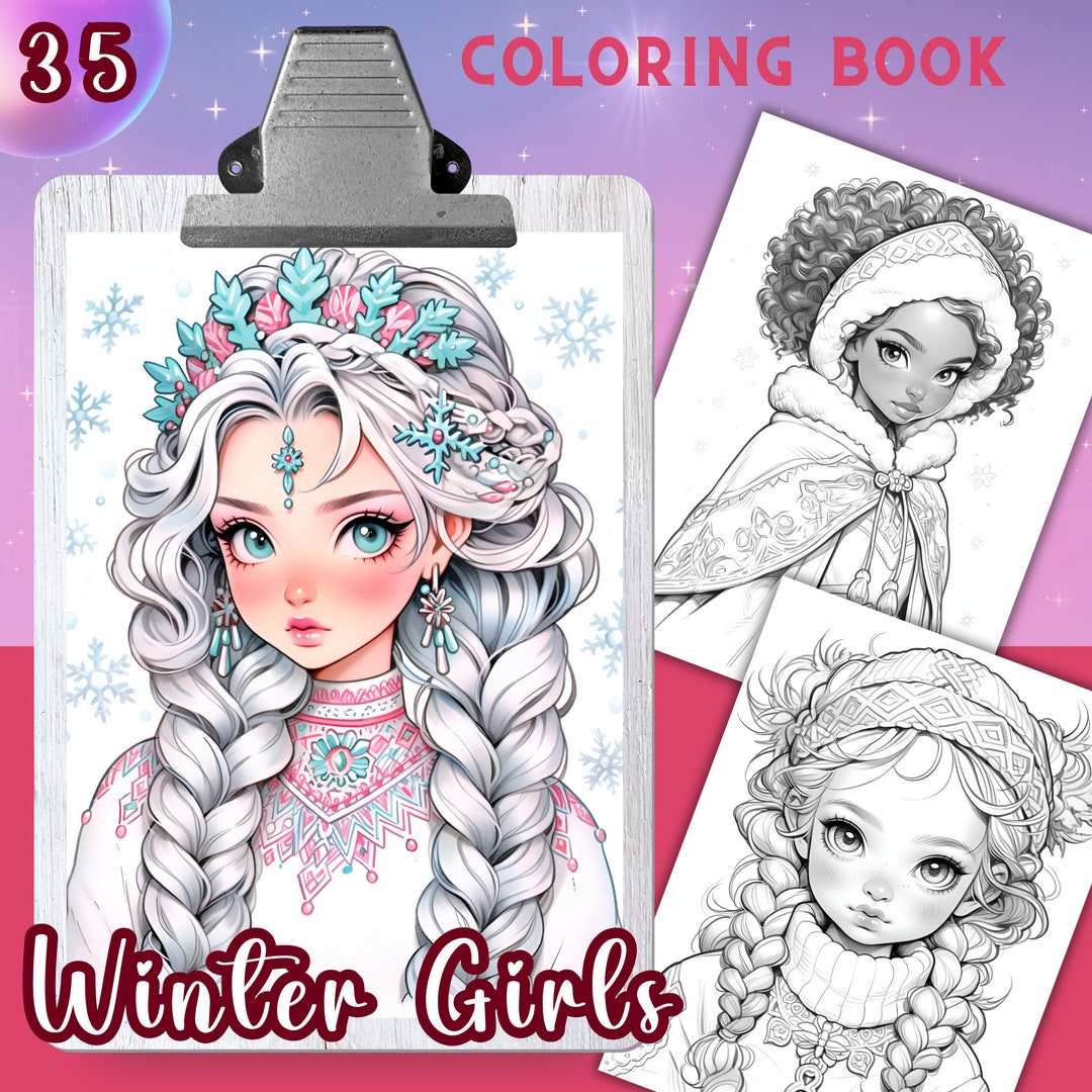 WINTER GIRLS Coloring Book, Relaxing and Inspiring Designs for Stress ...