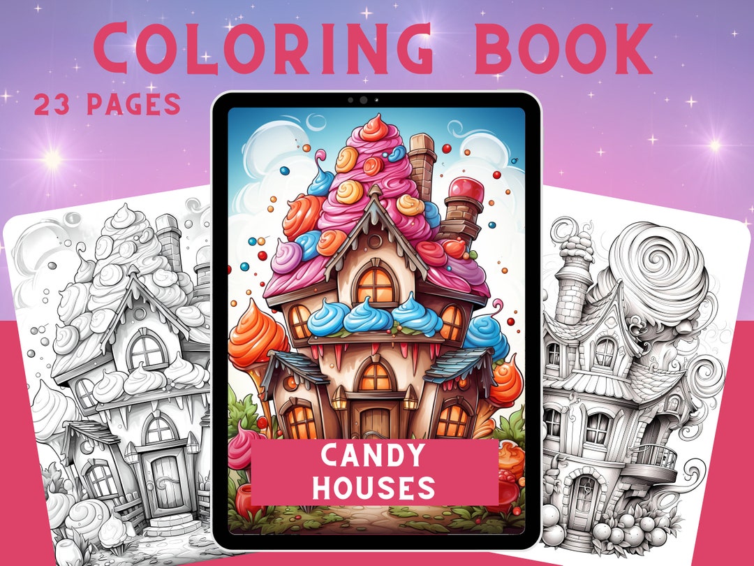 Candy Houses, 23 Coloring Pages, Coloring Book for Adults and Kids ...