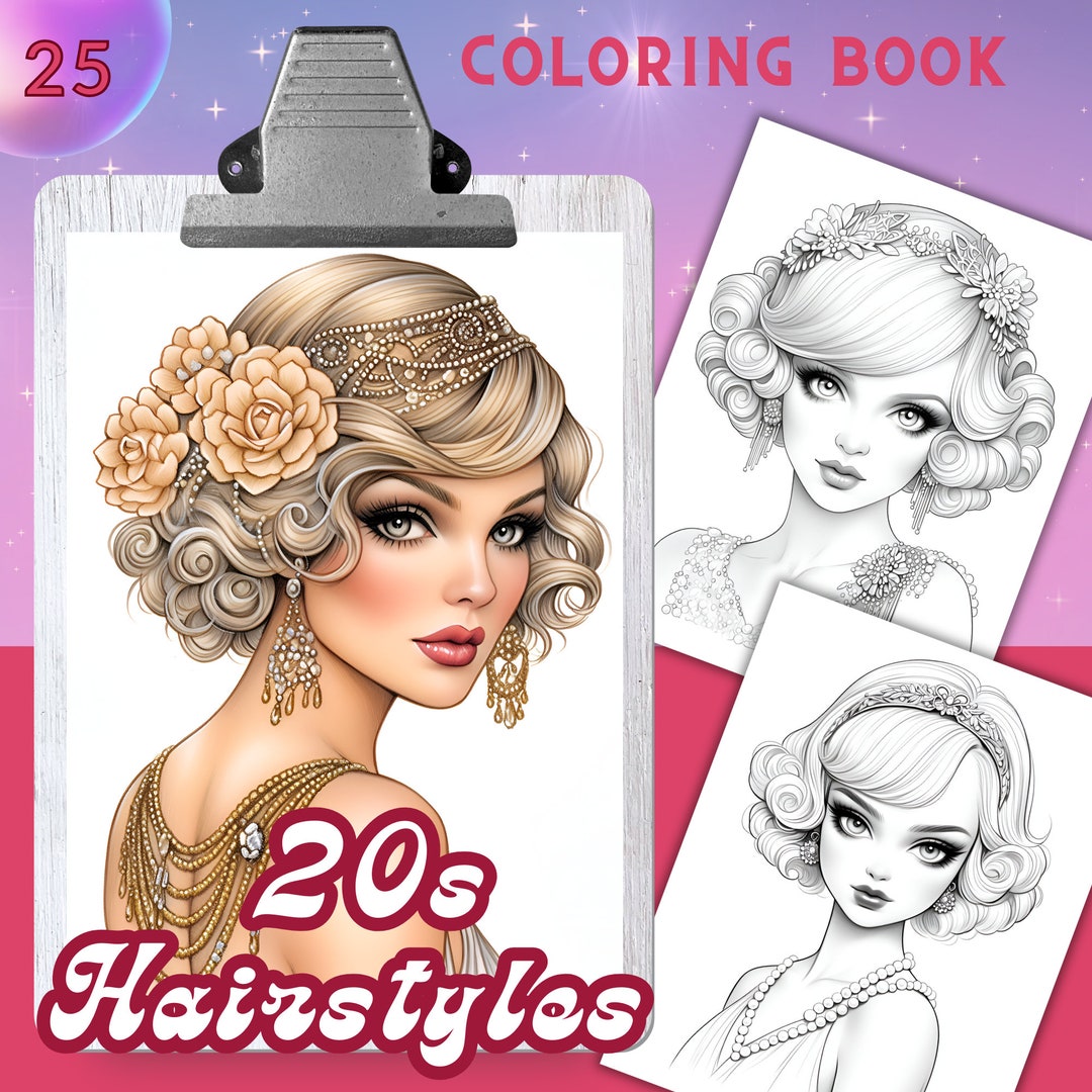 20s HAIRSTYLES - 25 Coloring Pages, Coloring Book for Adults and Kids ...