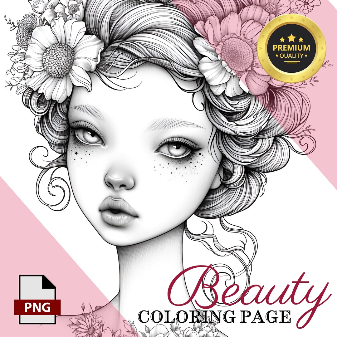 Coloring Page, BEAUTY 5, Premium, Adult Coloring Page, Pretty Lady ...