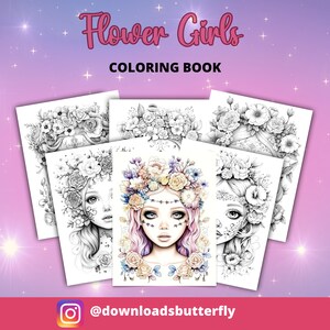 FLOWER GIRLS Coloring Pages, 25 Coloring Book for Adults and Kids ...