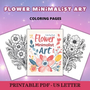 44 Coloring Pages, FLOWERS Minimalist Art, Coloring Book for Adults and ...