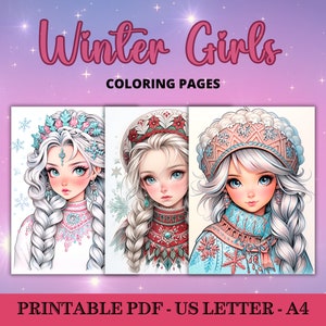 WINTER GIRLS Coloring Book, Relaxing and Inspiring Designs for Stress ...