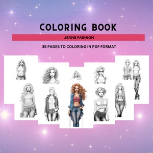 JEANS FASHION, 35 Coloring Pages, Coloring Book for Adults and Kids ...
