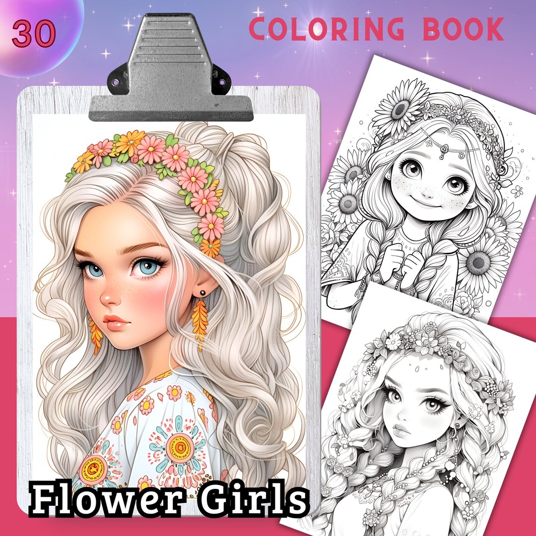 FLOWER GIRLS Part-3 Coloring Pages, 30 Coloring Book for Adults and ...