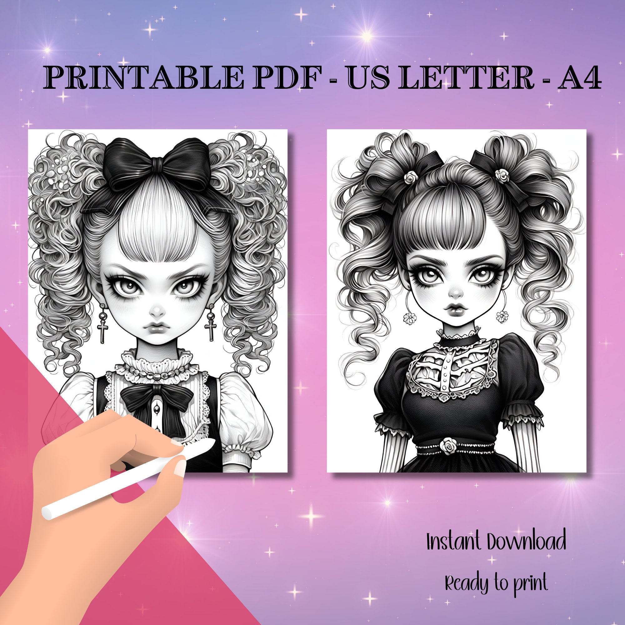 GOTHIC GIRLS - 45 Coloring Pages, Coloring Book for Adults and Kids ...