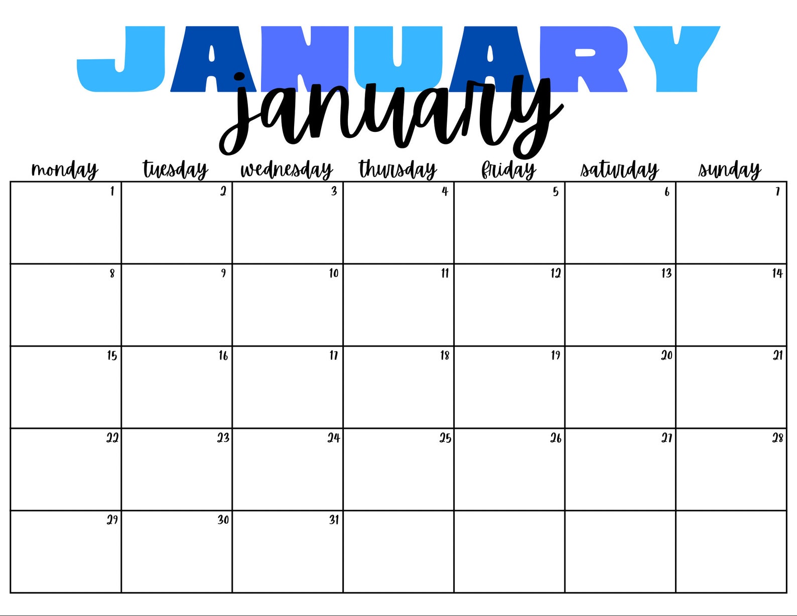 2024 Calendar With Color 2024 Monthly Planner Landscape Simple Color ...