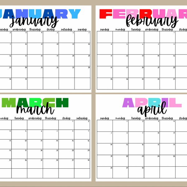 2024 Calendar With Color 2024 Monthly Planner Landscape Simple Color ...