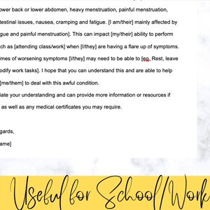 Endometriosis Letter for Teachers/managers/school/work - Etsy