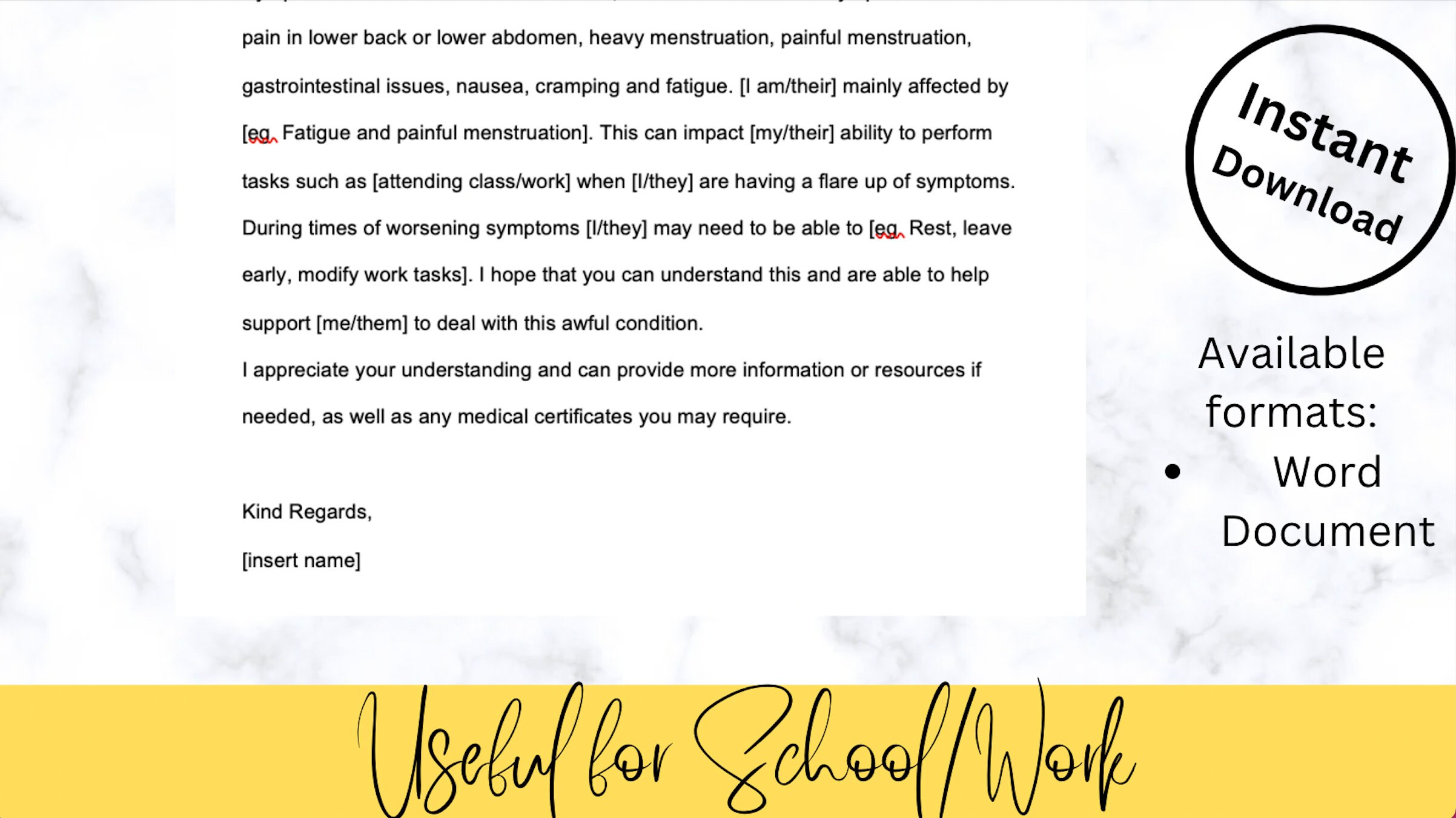Endometriosis Letter for Teachers/managers/school/work - Etsy