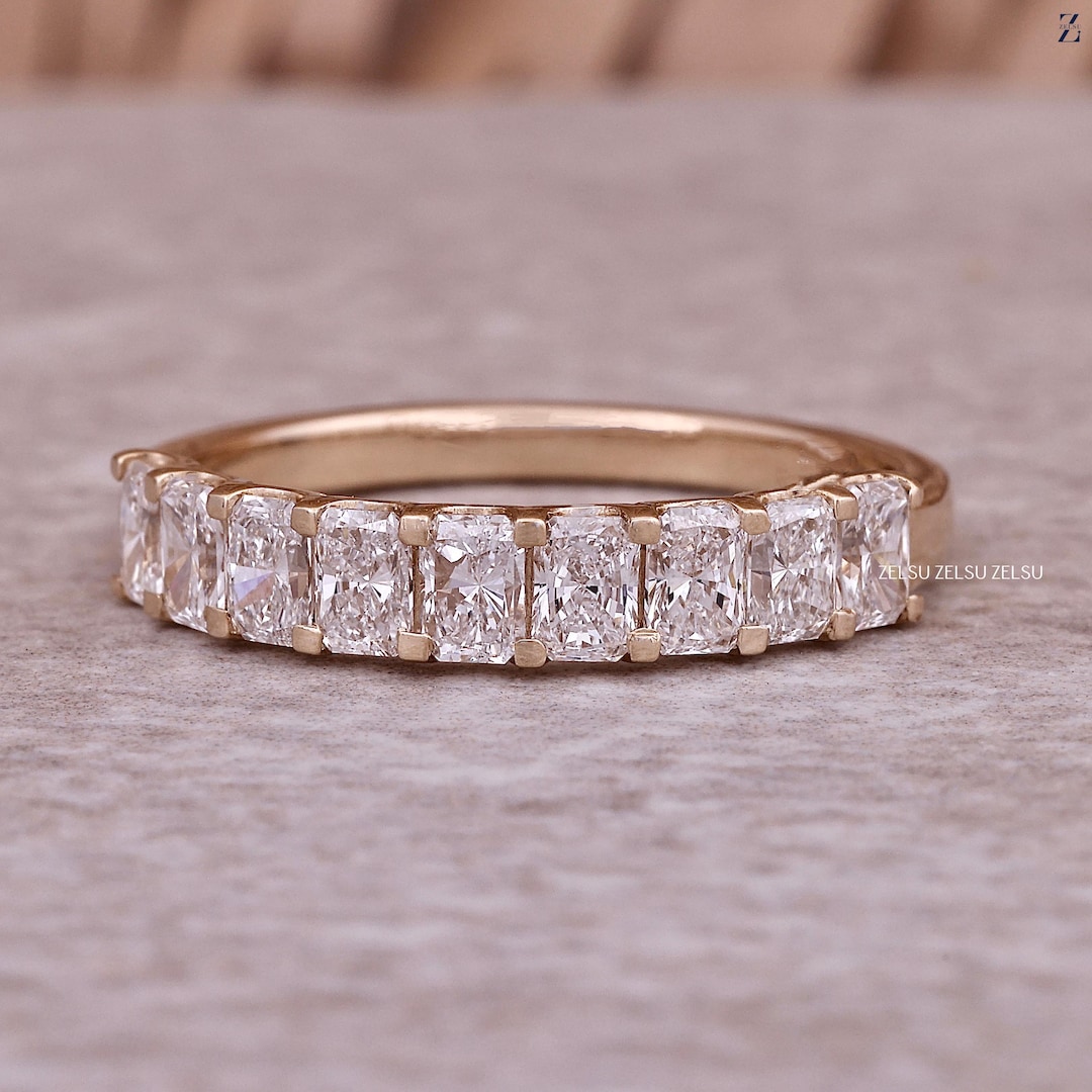 Radiant Diamond Wedding Band 10K 14K 18K Solid Gold Stacking Ring ...