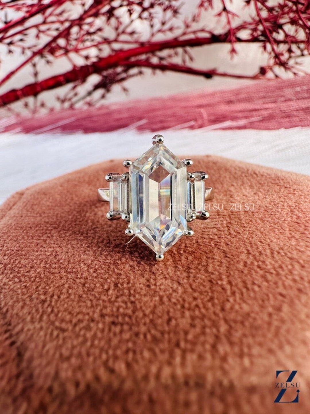 2.5 CT Hexagon Step Cut Lab Grown Diamond Ring, Solitaire Engagement ...