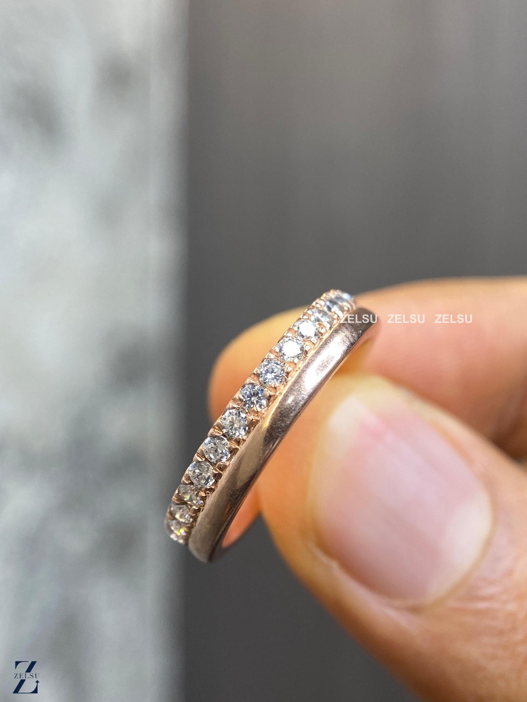 1.2 MM Double Row Diamond Wedding Band, 14k Gold Two Row Ring, Double ...