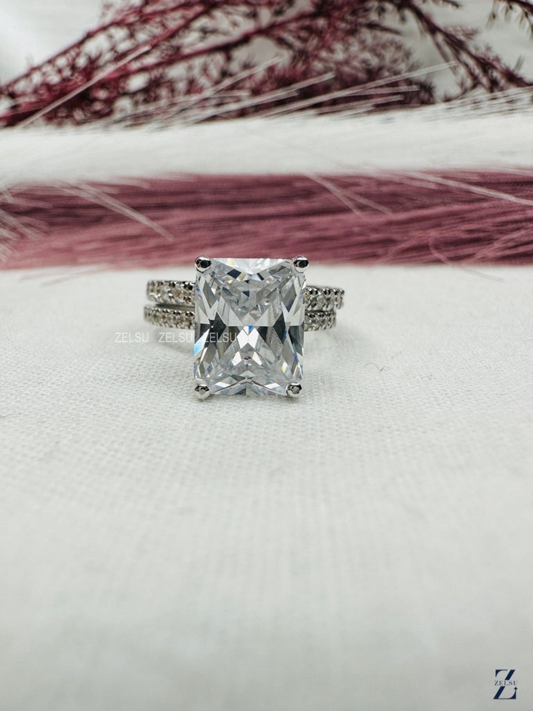 3.01 CT Radiant Cut Moissanite Engagement Diamond Ring Bridal Set ...