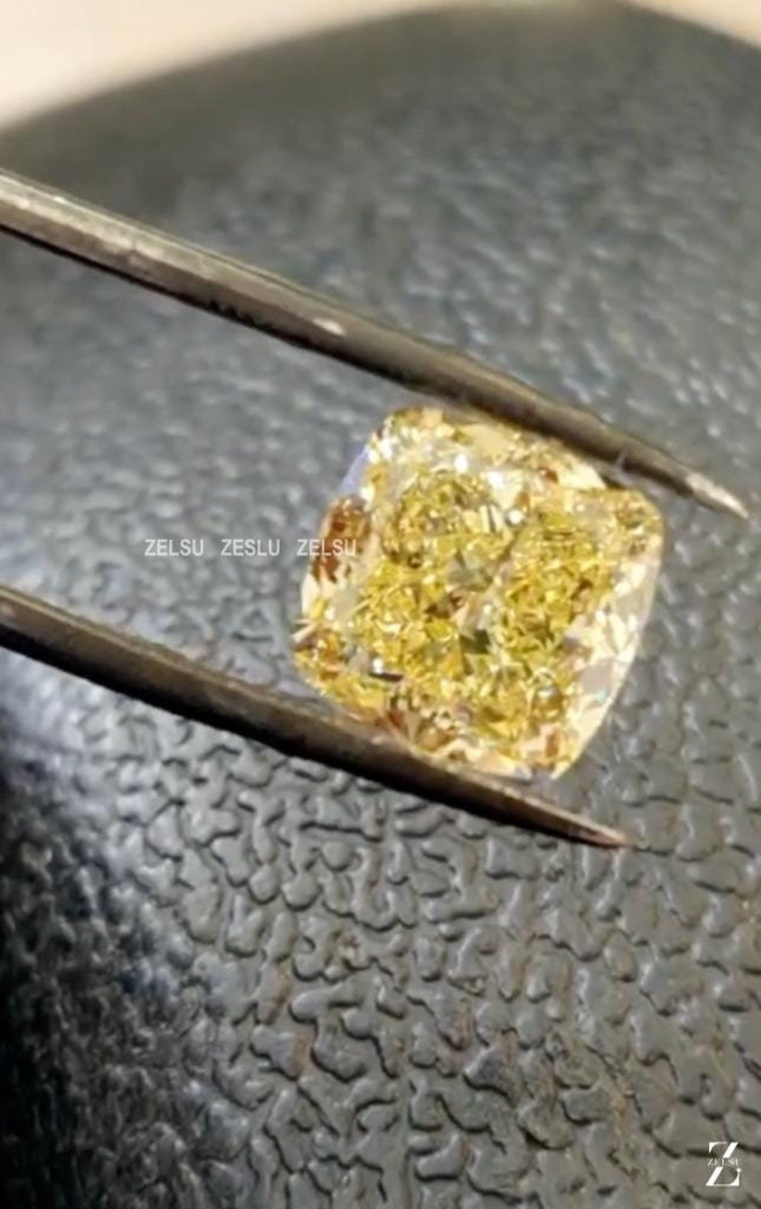 Square Cushion Cut Yellow Lab Grown Diamond, 1.70 CT Fancy Vivid Yellow ...