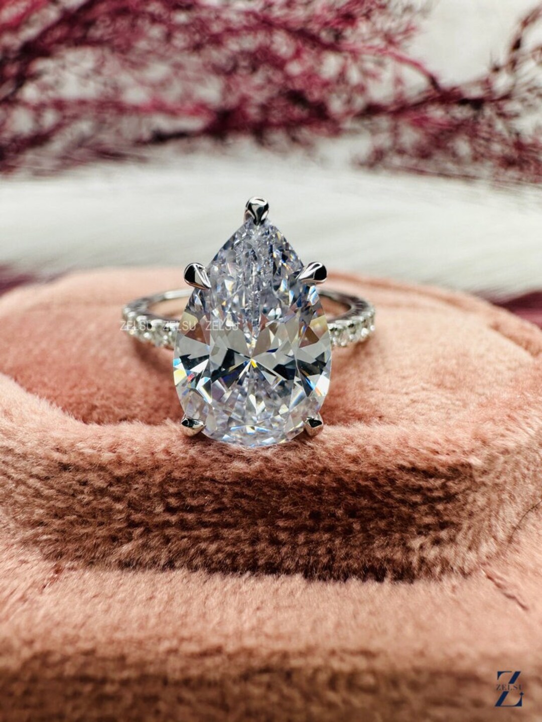 3.0 CT Pear Cut Moissanite Engagement Ring Pear Diamond Ring Hidden ...