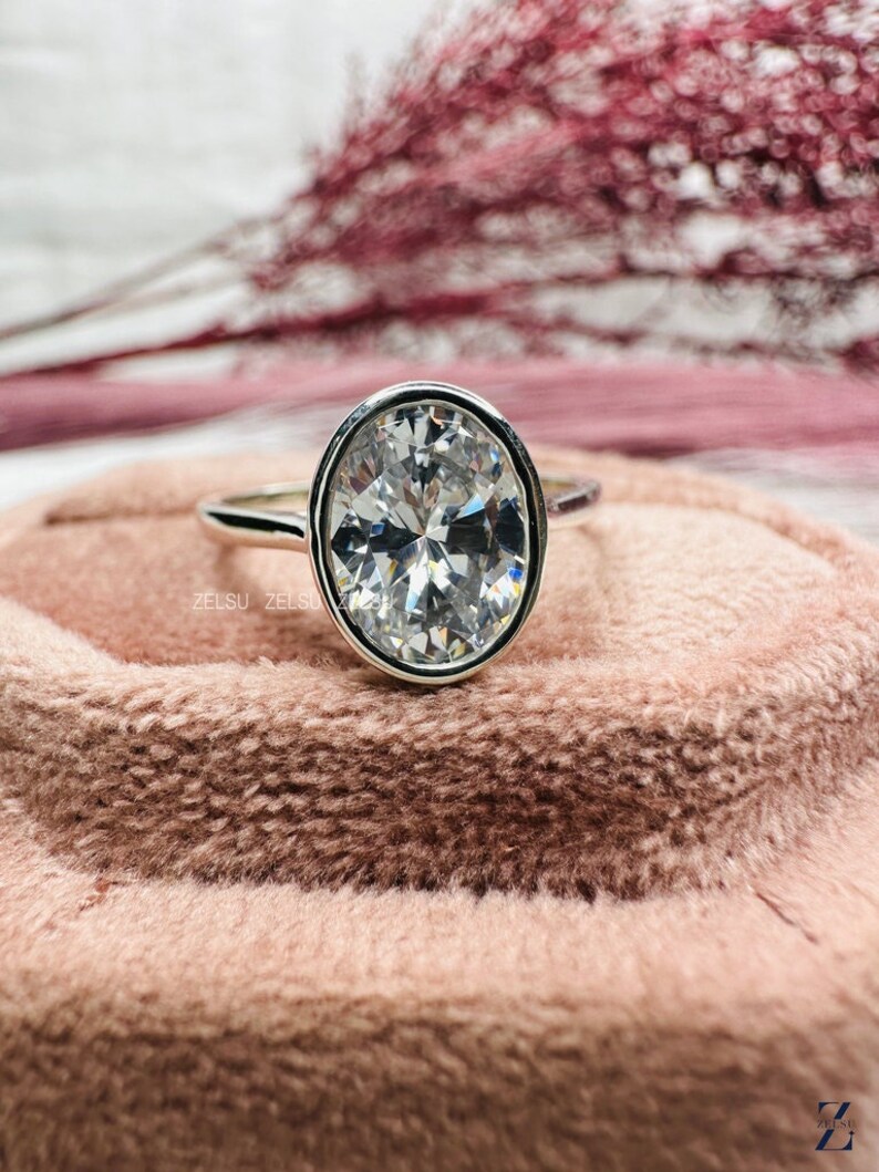 1.50 CT Oval Cut Bezel Set Ring, Unique Bezel Setting, Oval Solitaire ...