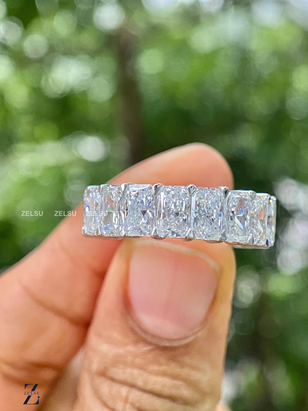 6.5 CT Radiant Cut Lab Grown Diamond Open Gallery Eternity Band ...