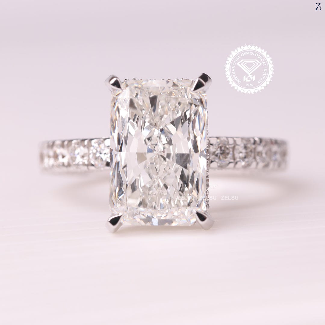 Certified 5.00 Ct Radiant Cut Lab Created Diamond Engagement Ring/half ...