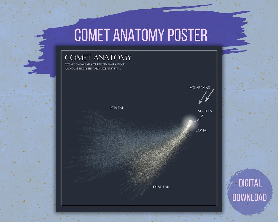 Comet Anatomy Poster, Digital Download, Wall Art, Planetary Science ...