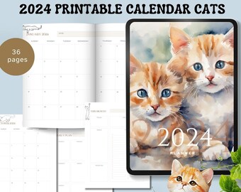 2024 Kitty Printable A3 Yearly Calendar - Etsy