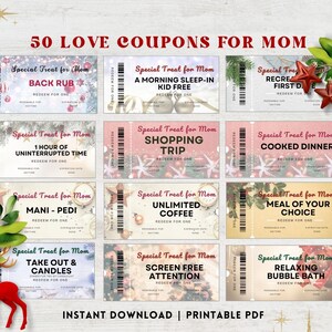 Christmas Coupon for Mom Printable Holiday Gift Voucher Love Coupon ...