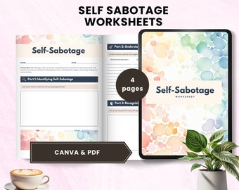 Self Sabotage Worksheets Template Canva Therapy Worksheets Self ...