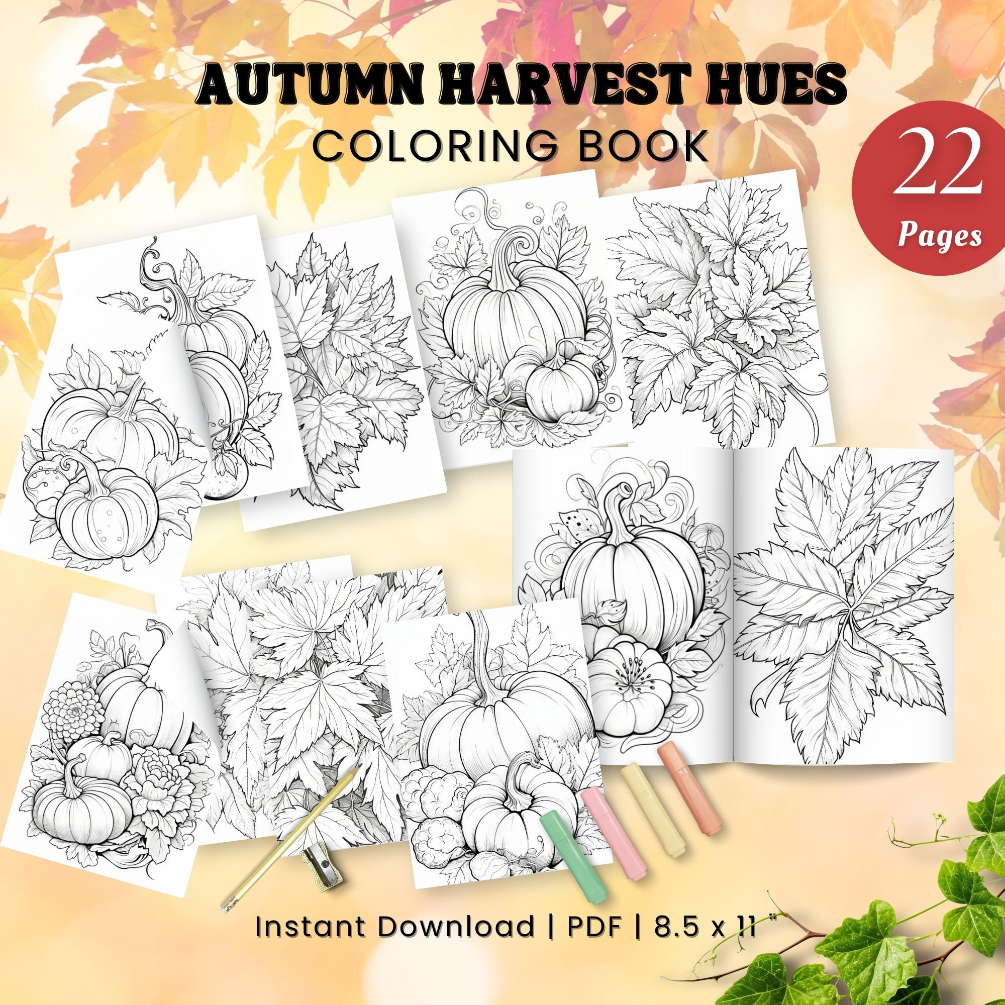 Autumn Coloring Pages for Adults Fall Autumn Coloring Book Floral ...