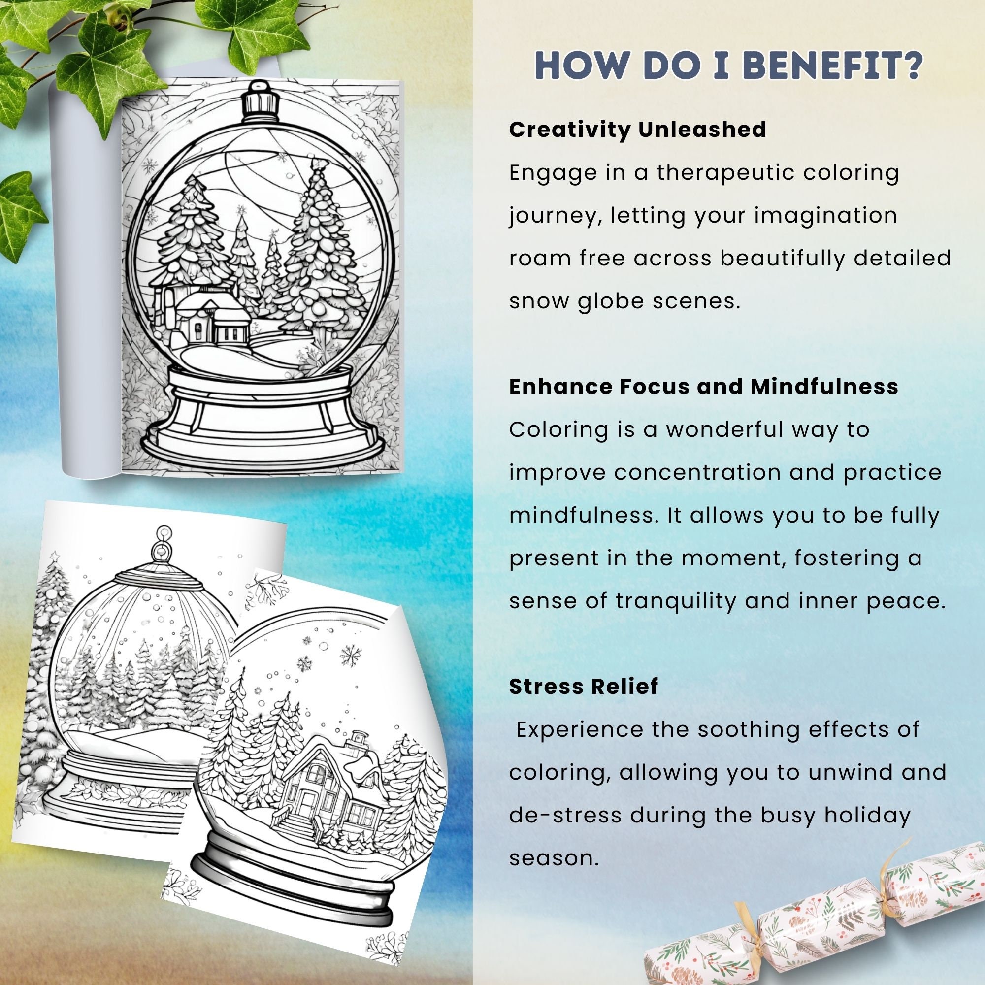 Printable Christmas Snow Globe Coloring Pages Holiday Activity - Etsy