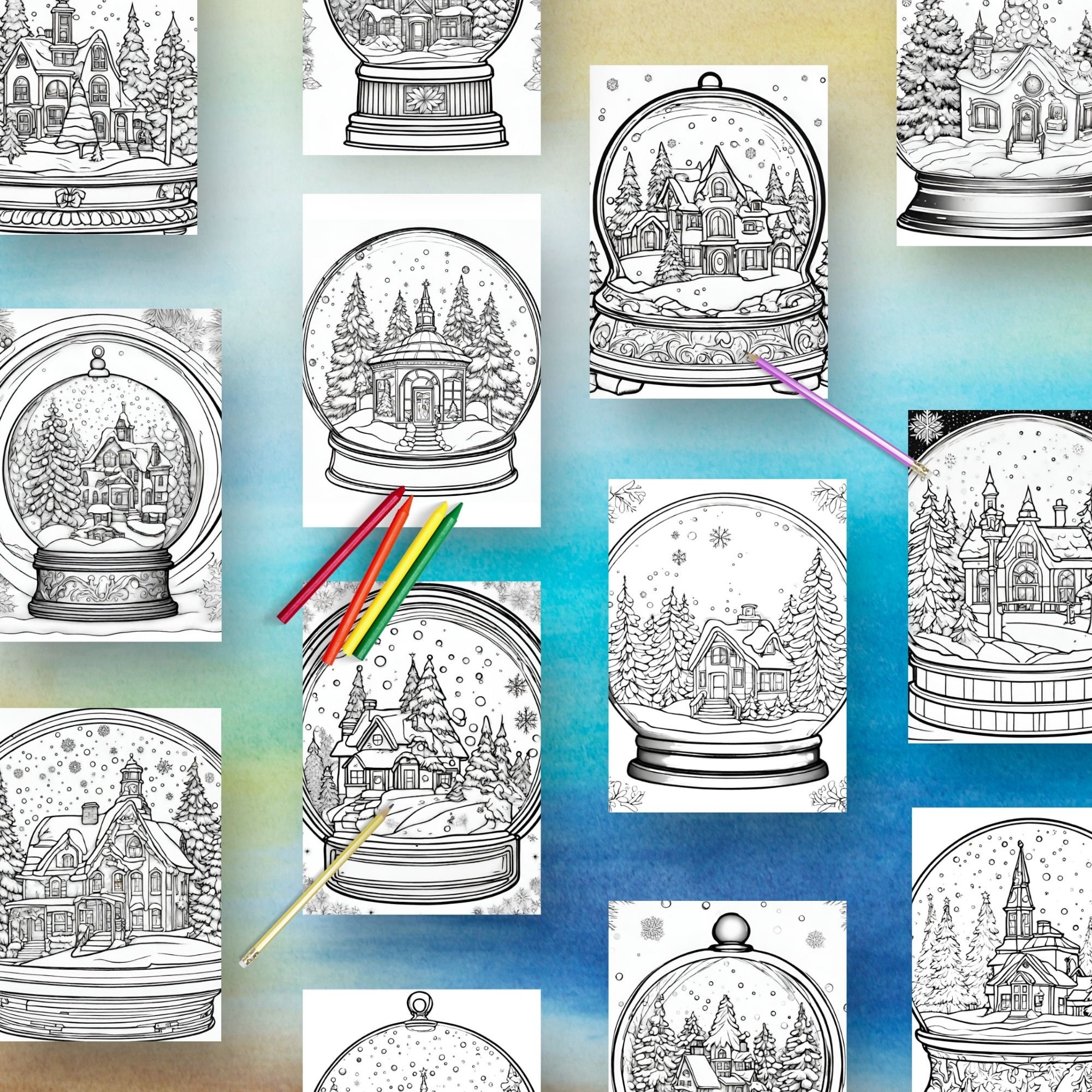 Printable Christmas Snow Globe Coloring Pages Holiday Activity - Etsy