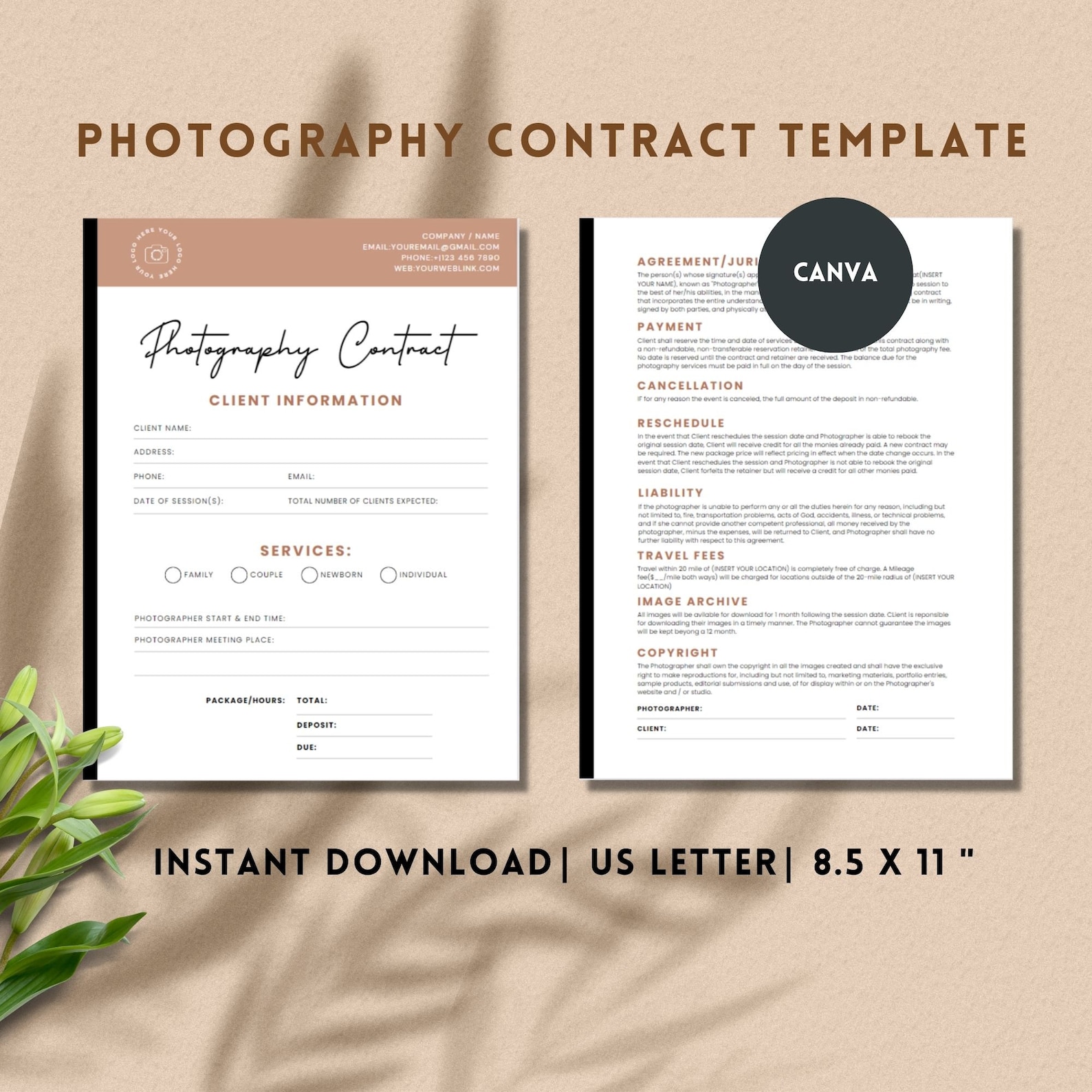 Photography Contract Form Template Digital Photography Contract for ...
