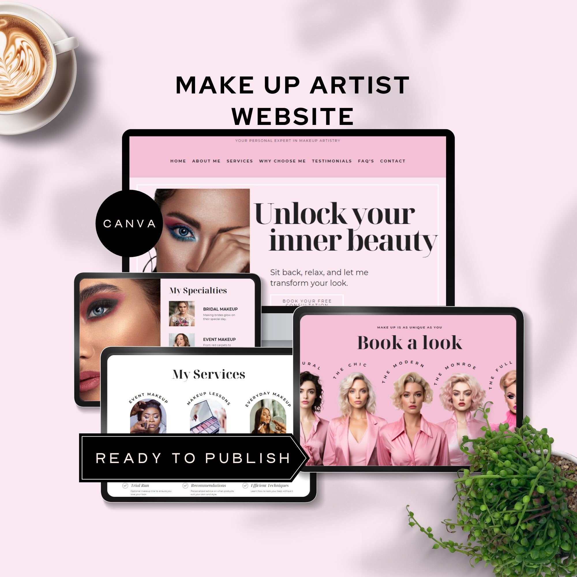 Make up Artist Website Template Canva Beauty Blogger Influencer Landing ...