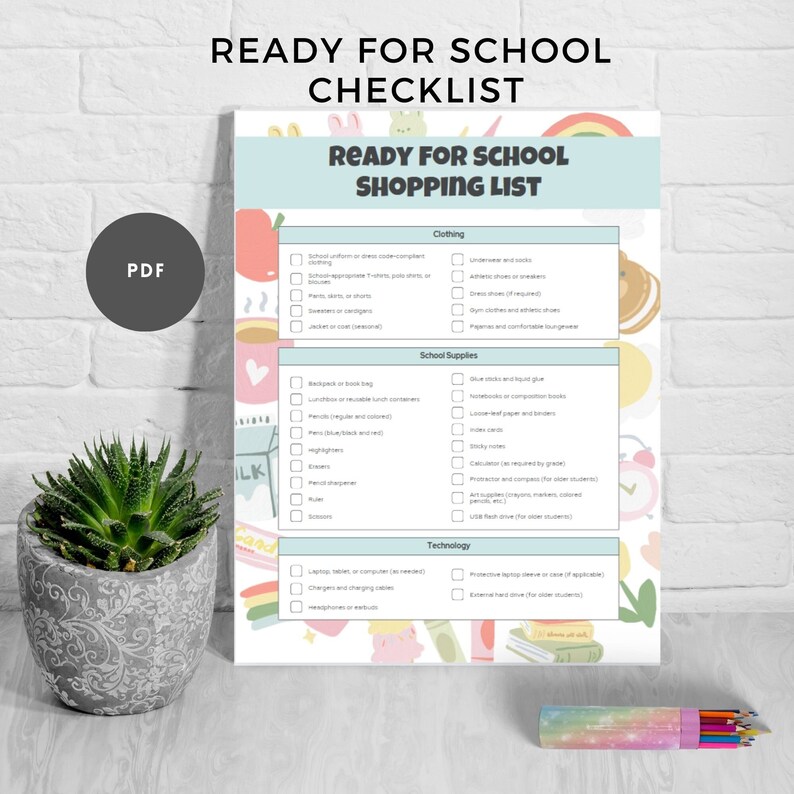 Ready for School Checklist Shopping List Back to School Planner ...
