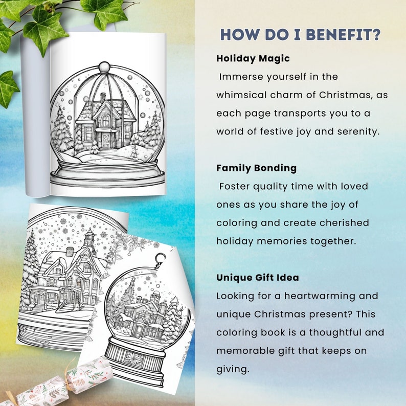 Printable Christmas Snow Globe Coloring Pages Holiday Activity - Etsy