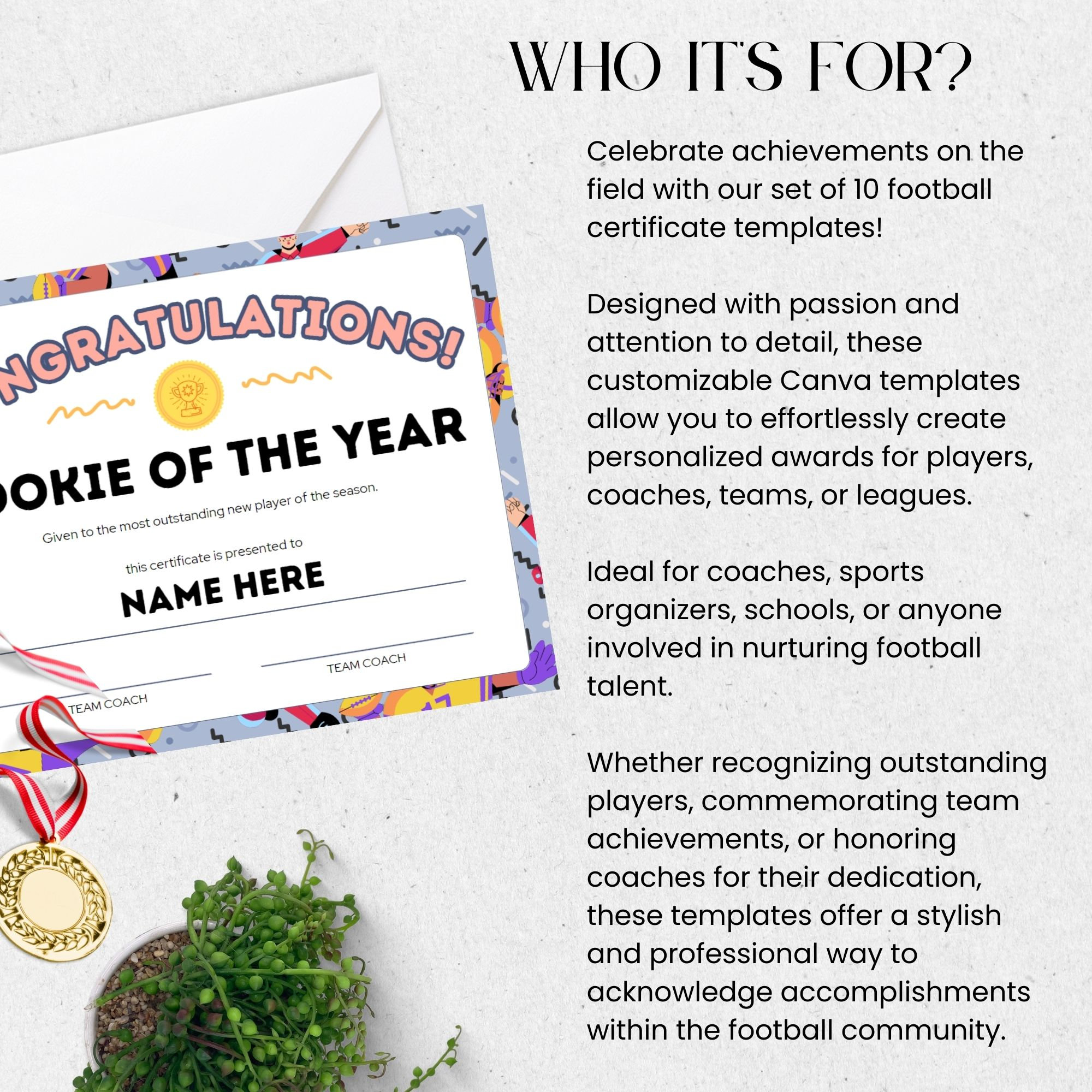 Football Certificate Editable Template Canva End of Season Award ...