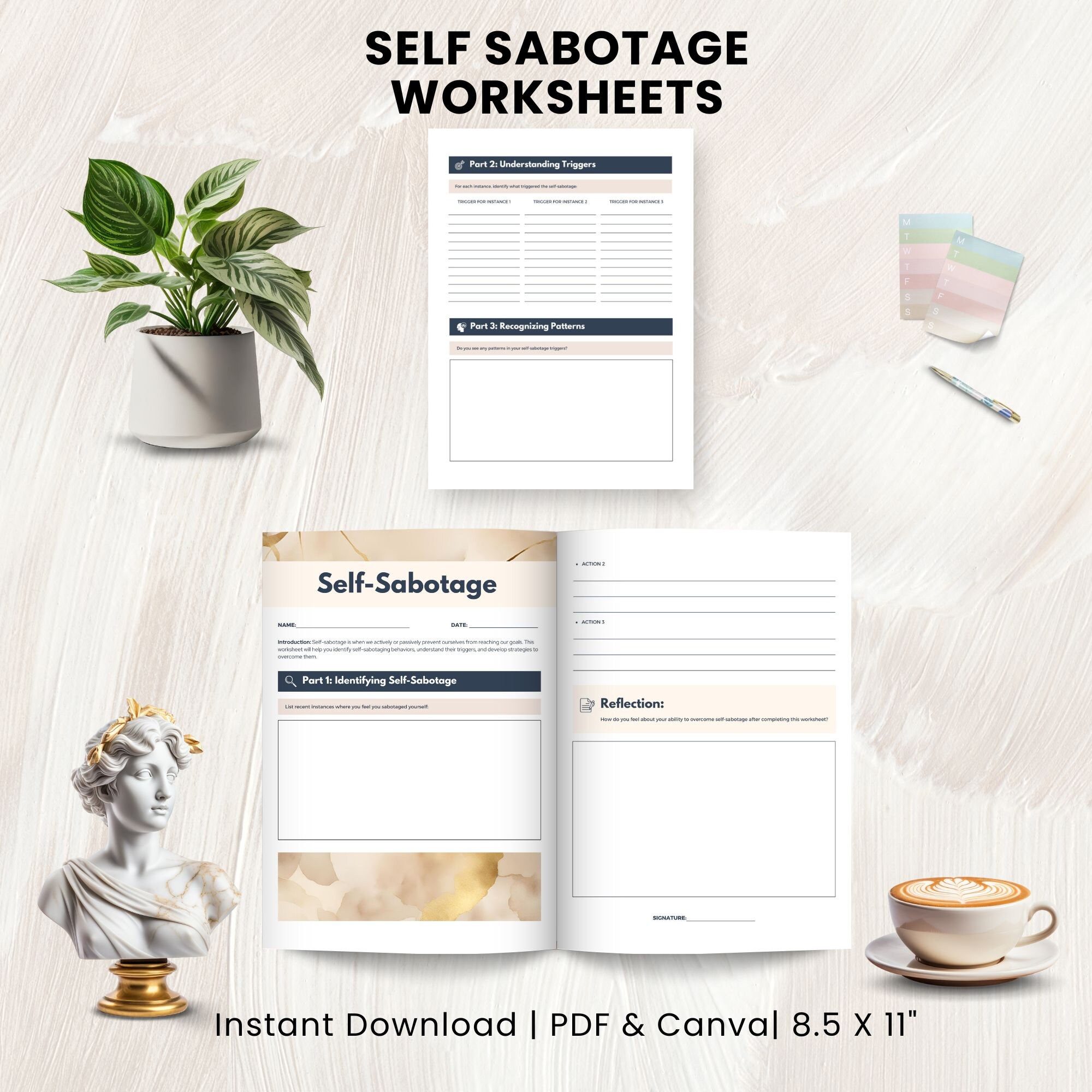 Self Sabotage Worksheets Template Canva Therapy Worksheets Self ...