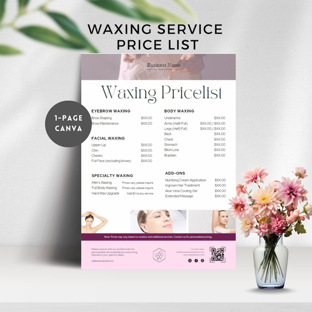 Waxing Services Price List Template Canva Brazilian Waxing Bikini Flyer ...