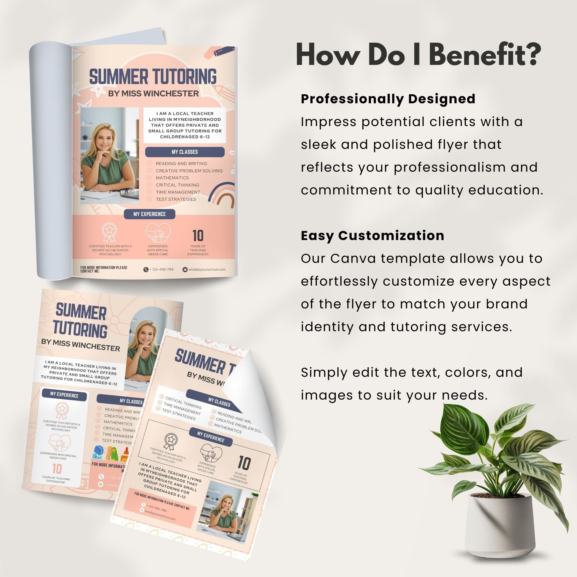 Tutoring Flyer Canva Summer Tutor Flyer Private Teacher Leaflet Online ...