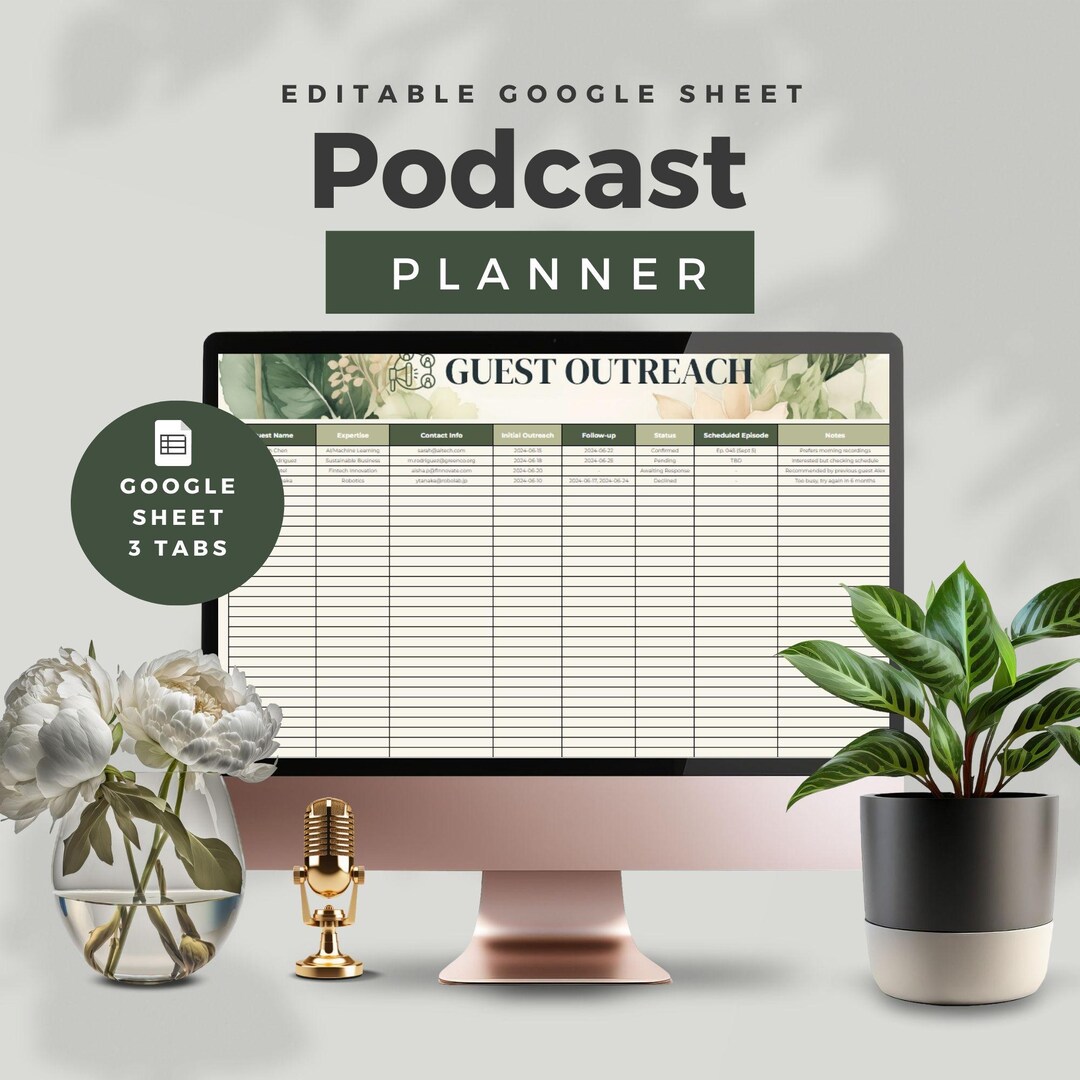 Podcast Planner Spreadsheet Podcast Planner Google Sheets Digital ...