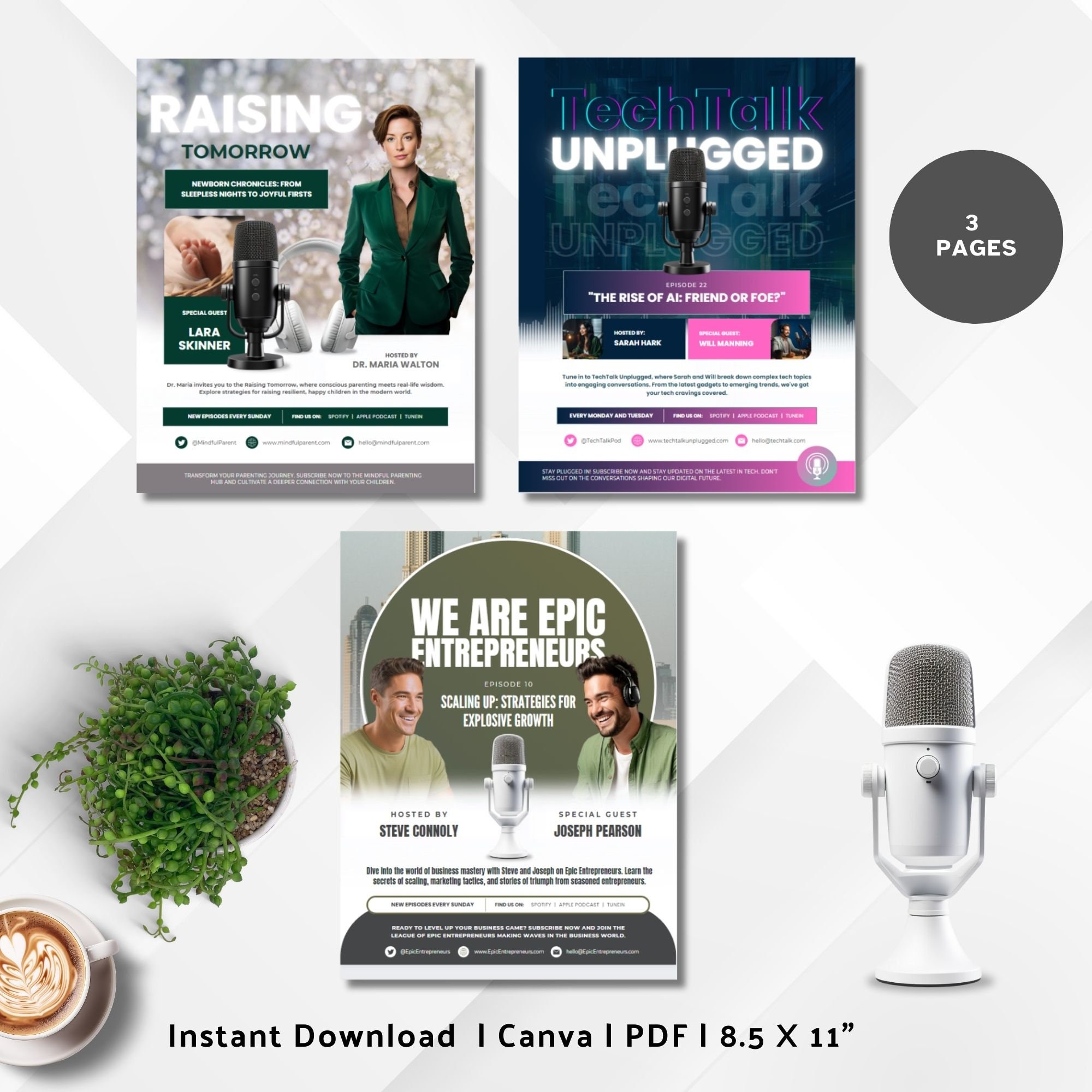 Podcast Flyer Template Canva New Radio Talk Show Promotion Influencer ...