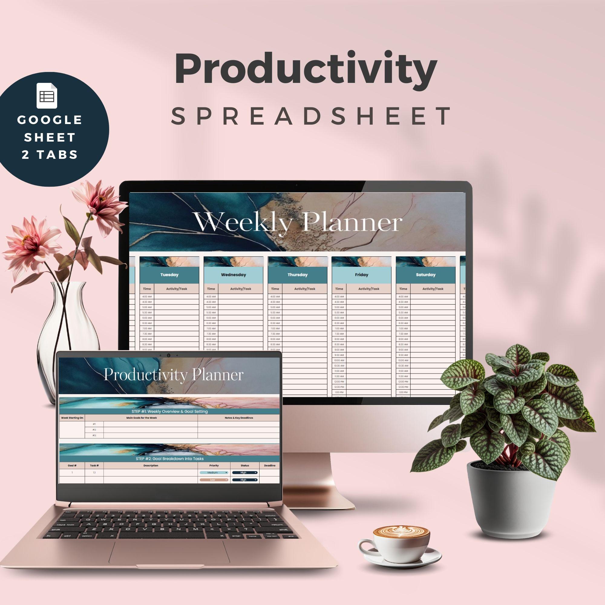 Productivity Spreadsheet Weekly Planner Google Sheet Task Tracker ...