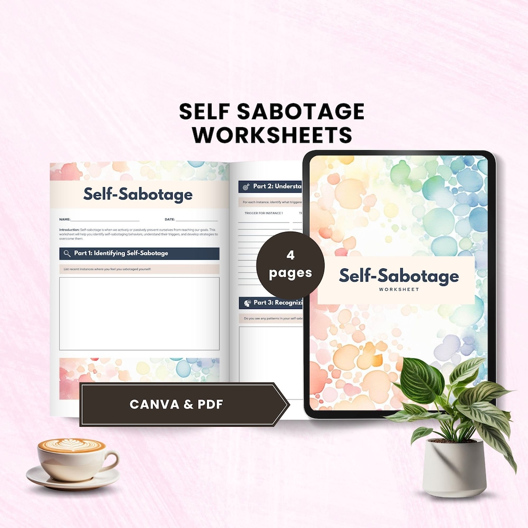 Self Sabotage Worksheets Template Canva Therapy Worksheets Self ...