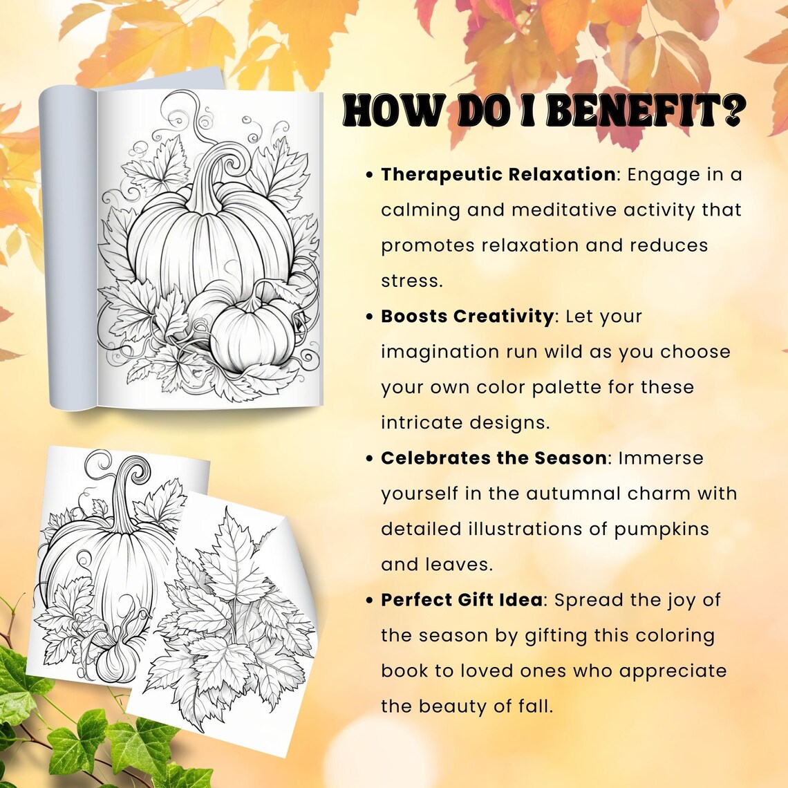 Autumn Coloring Pages for Adults Fall Autumn Coloring Book Floral ...