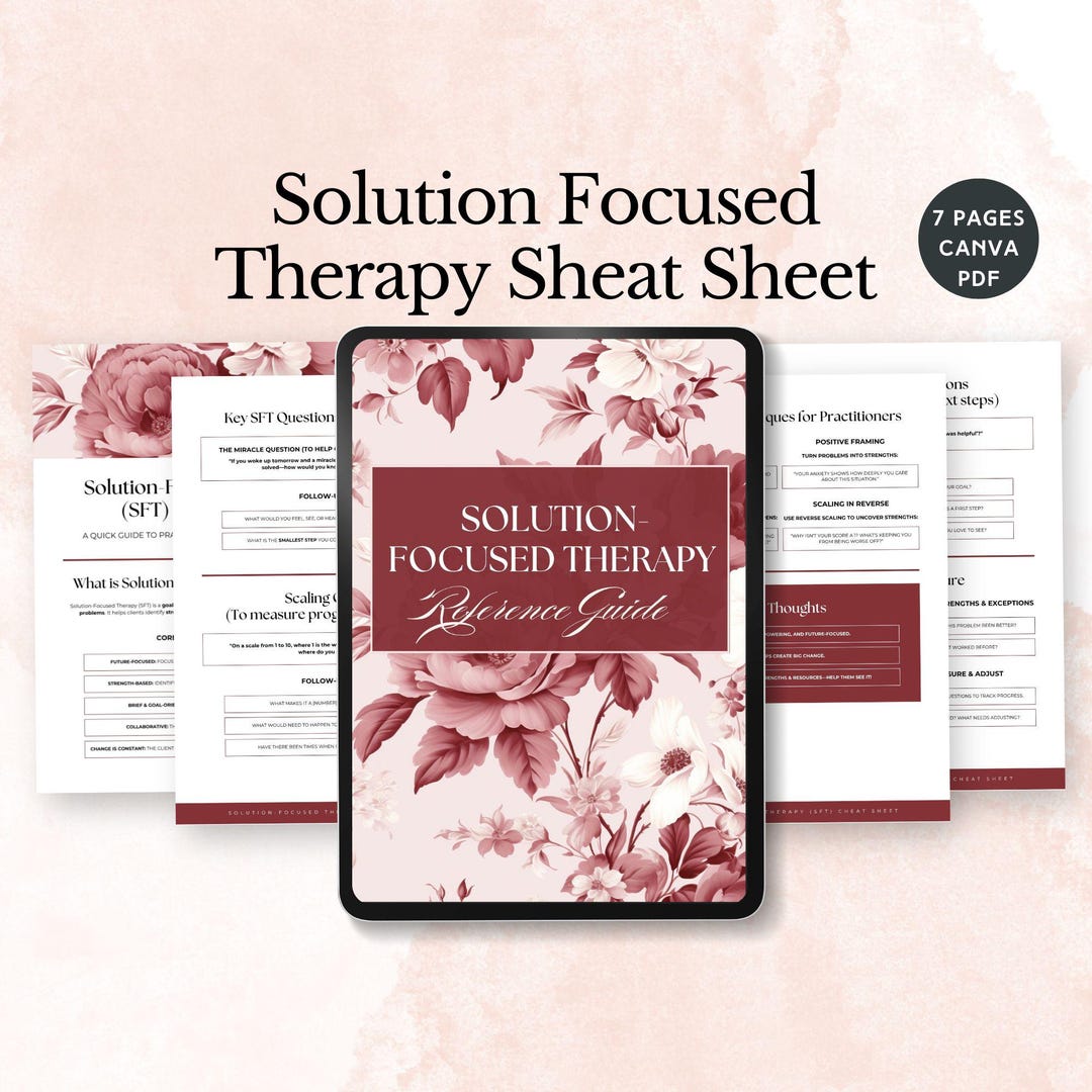 Solution Focused Therapy Cheat Sheet SFBT Brief Questions Worksheet ...