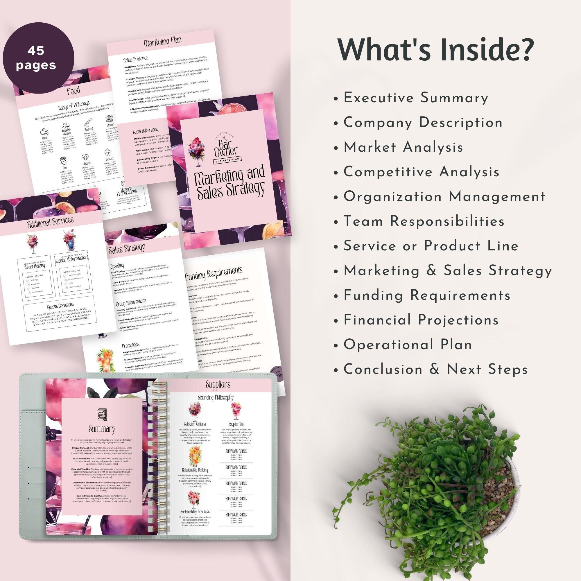 Bar Business Plan Template Cocktail Lounge Business Planner Wine Bar ...