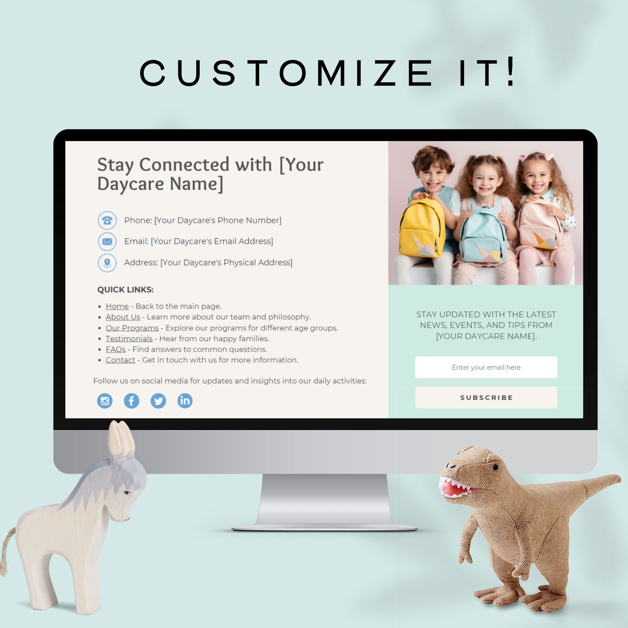 Kids Daycare Website Template Canva Childcare Nursery Provider Sales ...